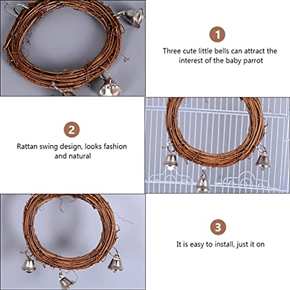 Balacoo Parakeet Decorated Garland Parrot Bird Perches Parrot Rattan Twig Bungee Bird Toy with Bell Wreath Swing Perch Hanging Climbing Chews Toy Garden Porch Wind Chime Climbing Toys Climbing Toys