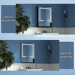 ExBrite Lighted Medicine Cabinet 24 x 32 Inch, Recessed or Surface led Medicine Cabinet, External Storage,Defog,Night Light,Stepless Dimming,3000K-6400K, Outlets & USBs,Hinge on The Left