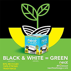 Neat Tall Kitchen 13 Gallon Drawstring Trash Bags - (MEGA 200 Count) - Triple Ply Fortified, Eco-Friendly 50% Recycled Material, Neutralize+ Odor Technology, Reversible Black and White Garbage Bags