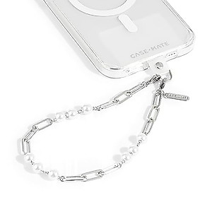 Case-Mate Phone Charm with Beaded Silver Pearls - Detachable Phone Lanyard, Hands-Free Wrist Strap, Adjustable Phone Strap Grip for Women - iPhone 15 Pro Max/ 14 Pro Max/ 13 Pro Max/ 12 - Silver Pearl