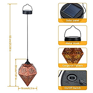 Solar Lanterns Outdoor Waterproof Hanging - OxyLED 2Pack Patio Garden Lantern Lights with Powered Retro Decorative Morrocan Flower Pattern Metal for Tabletop Decor Outside Tree Pool Porch Balcony Yard