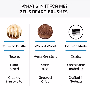 ZEUS Vegan Pocket Beard Brush, Natural Plant Fiber Tampico Bristles and Walnut Handle – MADE IN GERMANY (FIRM) N73