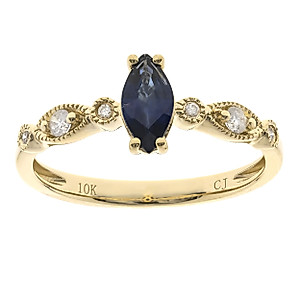 Gin & Grace 10K Yellow Gold Genuine Blue Sapphire and Natural Diamond (I1) Ring for Women.