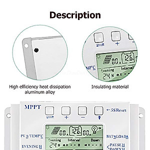 MPPT T-30 Solar Charge Controller 12V 24V for Max 48V Input with LCD Display,Compatible MPPT Charge Controller PWM Intelligent/Efficient/Energy Saving