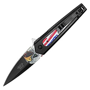 Buckshot Knives 7" Overall American Eagle (God Bless America) Spring Assisted Folding Pocket Knife With Aluminum Handle (PWT407B)