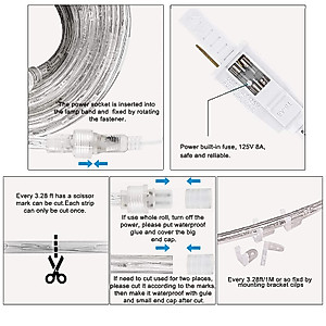 SURNIE Rope Lights Outdoor Waterproof Daylight-White: 540 LEDs 50ft Cuttable Outside Bright 110V Lighting 6000K Connectable Flexible Plug Thick Cool Clear Tube - Indoor Deck Patio Xmas Camping Décor