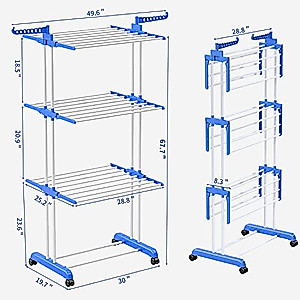 Large Clothes Drying Rack, 4-Tier Clothes Drying Rack with 67H x 19W x 30L Inches, Movable Clothes Drying Rack with Casters for Indoor/Outdoor for Drying Clothes, Bed Covers, Shoes, Sofa Covers etc