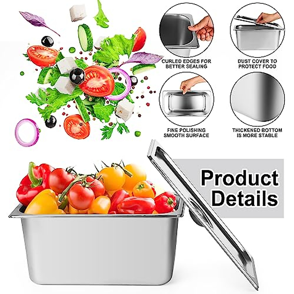 8 Packs Stainless Steel Hotel Pans 1/3 Size x 6" Deep Steam Table Pan with Lids Commercial Food Storage Containers Stackable Metal Steamer Pan Anti-Jam Hotel Pan Restaurant Warm Pans for Buffet Party