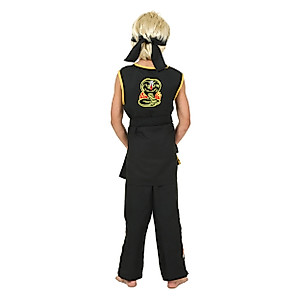 Kids Black Cobra Kai Costume Boys, Sleeveless Karate Gi Uniform Halloween Outfit X-Large