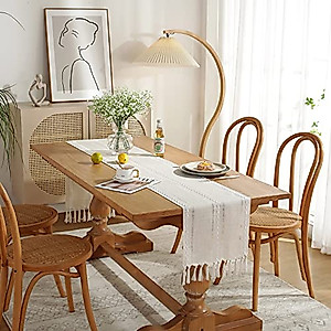 Cenebonxy Rustic Boho Table Runner, Linen Table Runner, Farmhouse Table Runners 72 Inches Long for Dining Table Decor, 13x72 Inches, Ivory