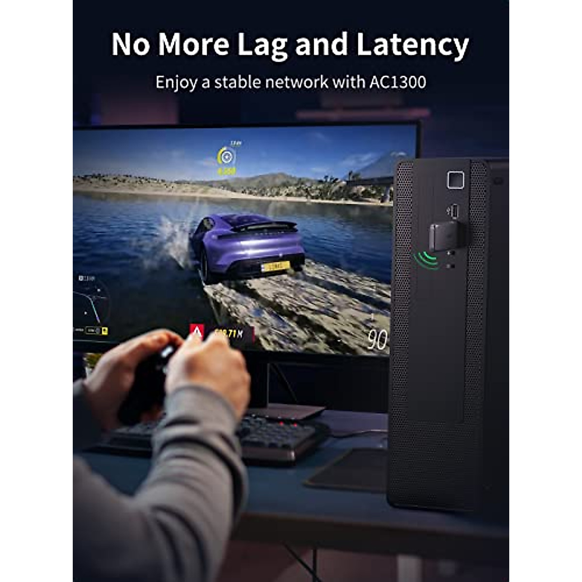 UGREEN AC1300 USB WiFi Adapter 5G 2.4G Dual Band USB 3.0 WiFi Dongle for Desktop PC Mini Wireless Computer Network Adapter Compatible with Windows 11/10/8.1/8/7, MacOS 10.11 Above