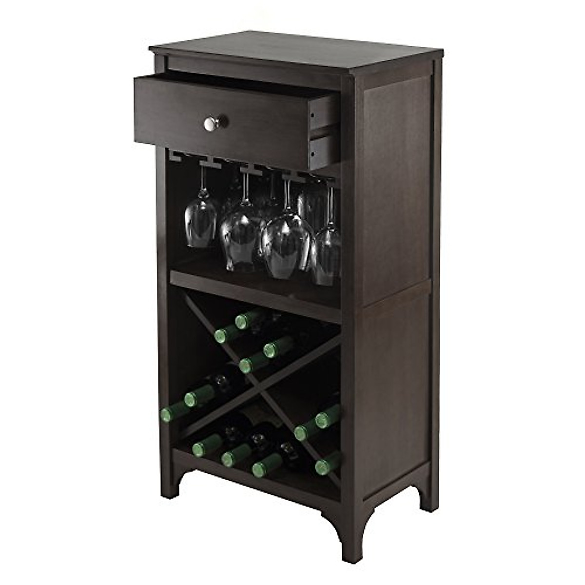Winsome Ancona X Shelf Modular Wine Cabinet With 1-Drawer, Glass Rack, Dark Espresso (92745)