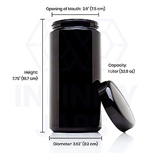 Infinity Jars 1 Liter (34 fl oz) Tall Extra Large Black Ultraviolet Glass Wide Mouth Screw Top Jar
