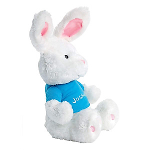 Lillian Vernon Personalized Easter Bunny with Pink T-Shirt Plush Toy - Stuffed Animal, Baby Toys, Holiday & Birthday Party Gifts, Custom Embroidered Name, 12 Inches Tall