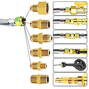 20 Feet High Pressure Braided Propane Hose Extension with Conversion Coupling 3/8" Flare to 1/2" Female NPT, 1/4" Male NPT, 1/8" NPT Male,3/8" Male NPT, 3/8" Male Flare for BBQ Grill, Fire Pit, Heater