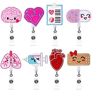 8 Pieces Nurse Badge Reels, Felt Retractable Badge Reels, Themed Badge Holders Gift for Christmas Thanksgiving School Nurses Students ID Badges Name Cards Lanyards Holidays (Lovely Style)