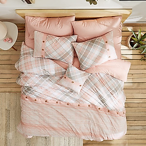 WRENSONGE Pink Queen Comforter Set, 7 Pieces Soft Microfiber King Size Comforter with Fitted Sheet, Flat Sheet, 2 Pillow Shams, and 2 Pillowcases- Khaki Warm King Bedding Set for All Season