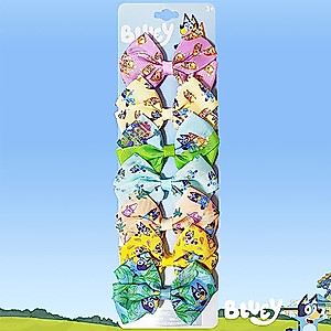 Bluey Kids Hair Bows - Hair Accessories Gift Set - Bluey Hair Bows - 7 Pcs 4 Inch Bow Bundle - Hair Bows for Girls - Different Bluey print on each clip - Alligator Clip - Ages 3 +