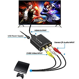 RCA to HDMI Converter, AV to HDMI Converter with RCA Cables, Aluminum 1080P Analog Composite CVBS Video Adapter Support PAL/NTSC for Smart TV PS2 Wii SNES N64 Xbox VHS VCR DVD Player