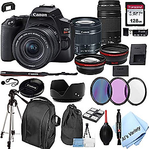 Rebel SL3 DSLR Camera with 18-55mm f/4-5.6 is STM Zoom Lens + 75-300mm F/4-5.6 III Lens + 128GB Card, Filters, 2X Telephoto Lens, HD Wide Angle Lens, Hood, Lens Pouch, and More (28pcs)
