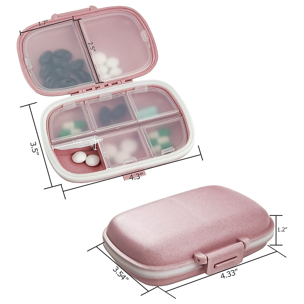4PCS Travel Pill Organizer, 8 Compartments Portable Pill Case, Small Pill Box for Pocket Purse Portable Medicine Vitamin Container (Green+Blue+Pink+Beige)
