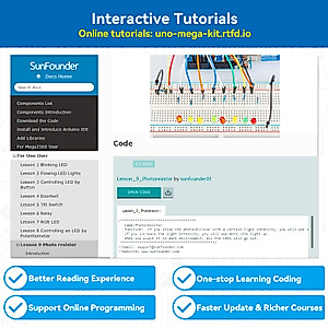 SunFounder Project Complete Starter kit Compatible with Arduino UNO R3 Arduino IDE/Scratch Coding with 42 Detailed Online Tutorials