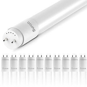 Sunco 10 Pack T8 LED Tubes 4FT Fluorescent Replacement, 48 Inch, 18W, 2200LM, 5000K Daylight, Single Ended Power, Type B, Ballast Bypass, Frosted Lens UL