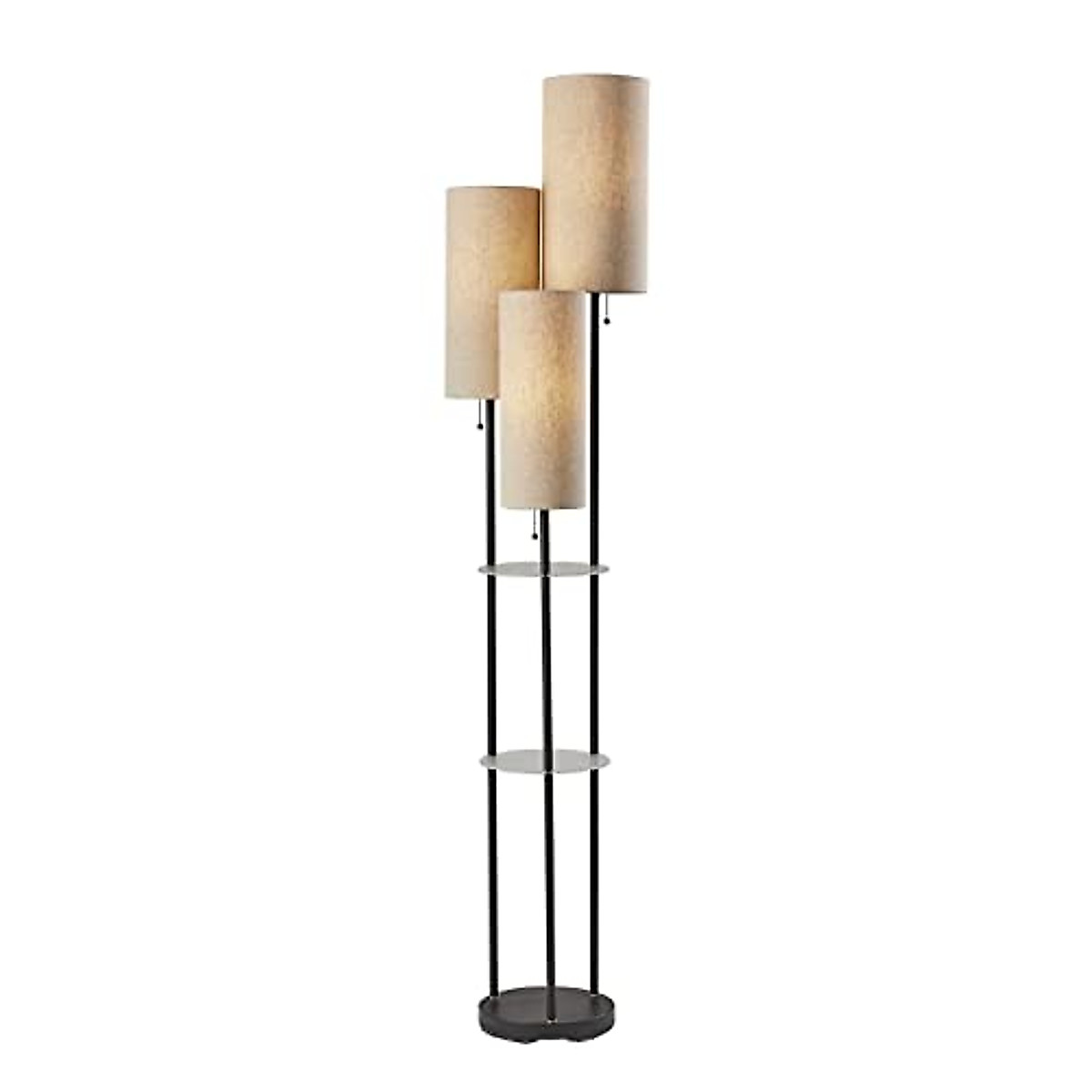 Adesso 4305-01 Trio Shelf Floor Lamp, 68 in, 3 x 40W Type A (Not Included), Black w/Antique Brass Accents, Floor Lamps