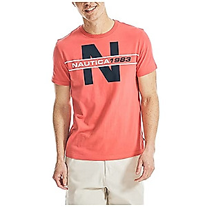 Nautica mens Short Sleeve 100% Cotton Classic Logo-series Graphic-tee Polo Shirt, Sailor Red, Large US