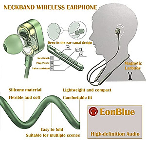 EonBlue V43 Neckband Bluetooth Wireless Headphones Earbuds with Microphone, 15Hs Playtime in-Ear Magnetic Earphones, IPX5 Sweatproof Sports Headsets (Green)