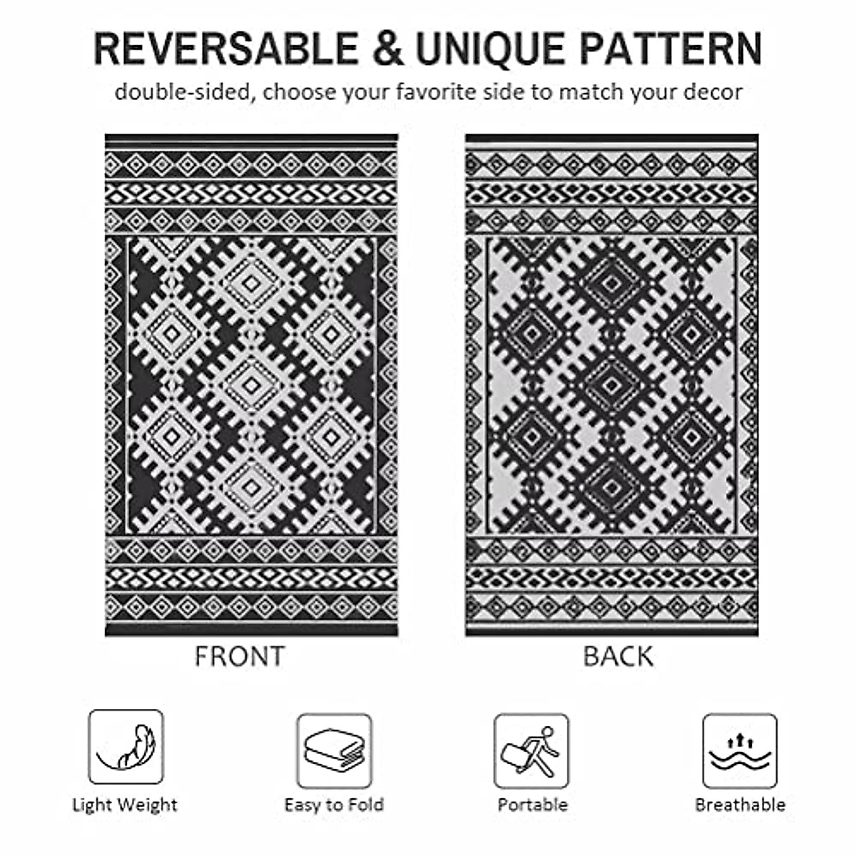 Outdoor Rugs for Patio Clearance - 5'x8' Waterproof Reversible Indoor Outdoor Rug Carpet, Portable Plastic Straw Rug for RV Camping, Picnic, Beach, Porch, Deck(Rug003#,Gray)