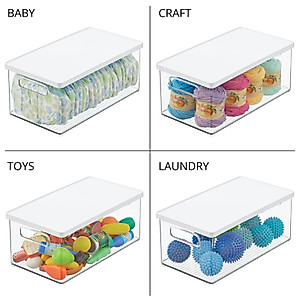 mDesign Plastic Storage Bin Box Container, Lid, Built-in Handles, Organization for Makeup, Hair Styling Tools, Accessories in Bathroom Cabinet, Cupboard Shelves, Ligne Collection, 4 Pack, Clear/White