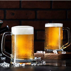KooK Glass Beer Mugs Set, With Handles, Large Drinking Cups for Tea, Coffee, Root Beer Floats, Dishwasher and Freezer Safe, Clear and Durable, 22 oz, Set of 2