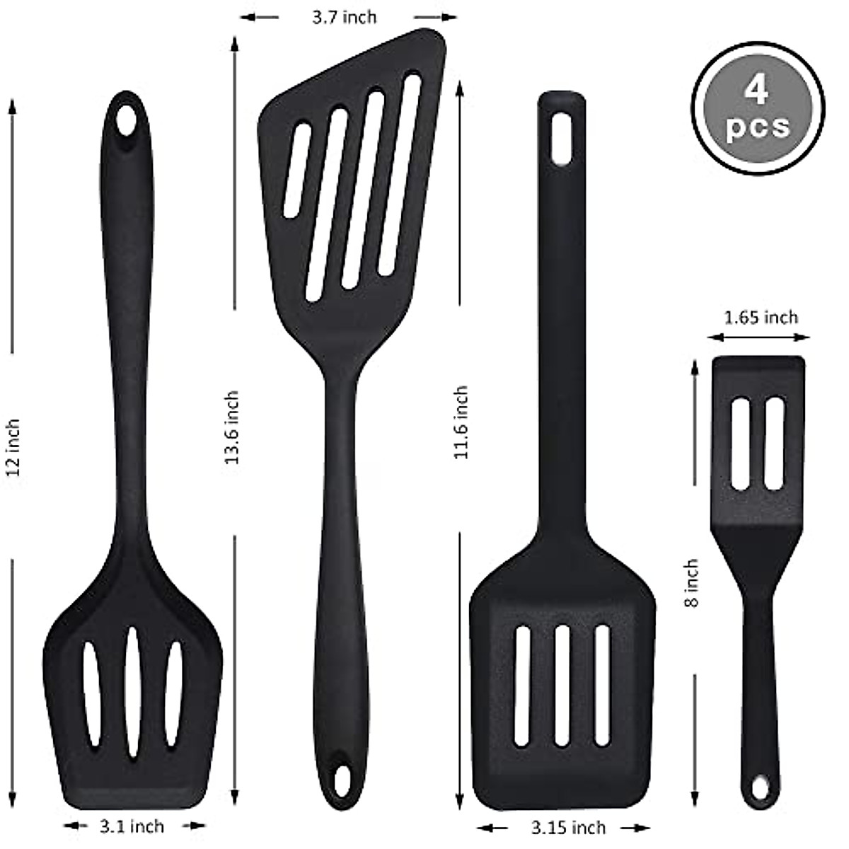 Silicone Spatula Set of 4 - Non-stick Pan Silicone Spatula Turner, Silicone Slotted Fish Turner Easy to Clean, Slotted Spatula for Eggs, Pancakes, Omelets