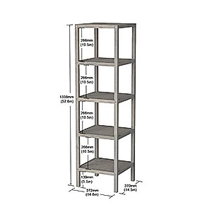 INTERBUILD REAL WOOD Holger 5 Tier Storage Shelving Tower, Acacia Wood, 53" x 15" x 15" - Dusk Grey
