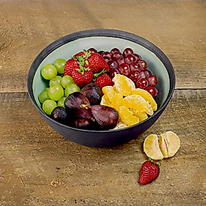 Euro Ceramica Diana 9" Serving Bowl, 8.94 x 8.66 x 4.72, Mint Green/Graphic Grey