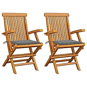 DYRJDJWIDHW Patio Chairs Patio Chairs,Outdoor Furniture,Outdoor Chairs,Balcony Furniture,Patio Furniture Set,Front Porch Decor,with Gray Cushions 2 pcs Solid Teak Wood
