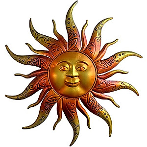 Daogtc Metal Sun Wall Art Decor-17.3 inches Rustic Retro Metal Sun Hanging Decoration for Indoor Outdoor,Metal Sun Art Sculpture for Home Garden Farmhouse Yard Patio Fence Living Room Bedroom(Gold)