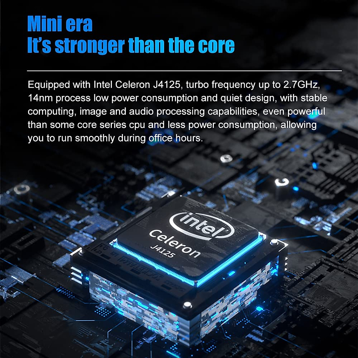 Dual Display Mini PC Intel Celeron J4125 Desktop Fast Networking Light Gaming Computer 8GB DDR4 256GB SSD Windows 11 Pro Dual HDMI Type-C 2x4K Display WiFi,HDMI,BT
