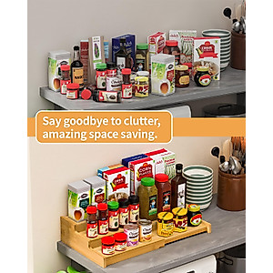 VenDotbi Spice Rack Organizer, 3 Tier Expandable Bamboo Spice Rack Organizer, Great for Kitchen Cabinet, Cupboard, Pantry and More