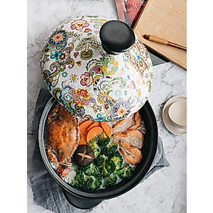 MYYINGBIN Flower Pattern Moroccan Tagine Pot Enameled Cast Iron Casserole Non Stick Saucepan Exotic Stew Pot with Lid, A, 2L