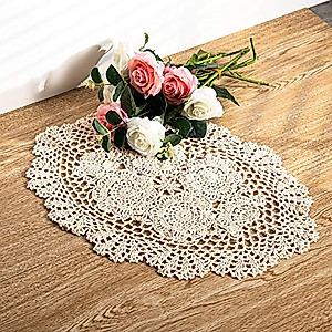 Eiyye 2-Pieces Handmade Cotton Crochet Doilies Oval Lace Table Placemats 12 x17inch, Beige