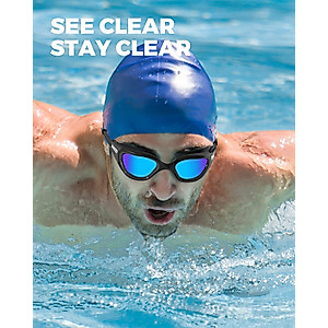 OMID Swim Goggles, Comfortable Polarized Swimming Goggles, Anti-Fog Leak Proof UV Protection Crystal Clear Vision Swim Goggles for Men Women Adult (Black Blue)