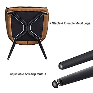 CLIPOP Mid-Century Modern Dining Chairs Set of 2, Faux Leather Living Room Accent Chair with Metal Leg, Upholstered Padded, 2 Colors Kitchen Side Chair, Leisure Armchair for Guest Lounge, Grey&Brown