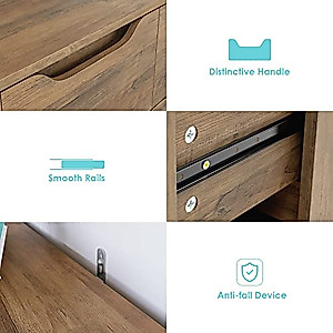 URKNO Modern 6 Drawer Dresser, Double Chest of Drawers with Storage, 3+3 Clothing Organizer with Cut-Out Handle, Dresser Chest, Wood Storage Cabinet for Living Room, Bedroom, Hallway, Rustic Brown