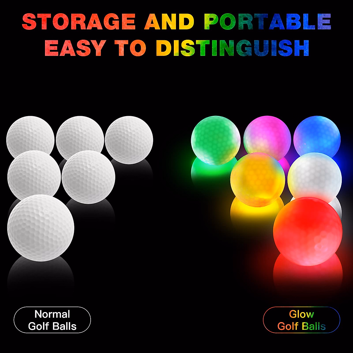 Glow in The Dark Golf Balls, Night Glowing Long Distance LED Golf Ball Colored, Golf Sports Games for Men Women and Children (6 Colors)