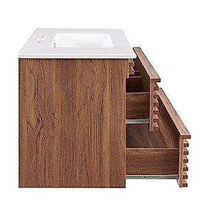 Modway Render 36" Wall-Mount Bathroom Vanity in Walnut White