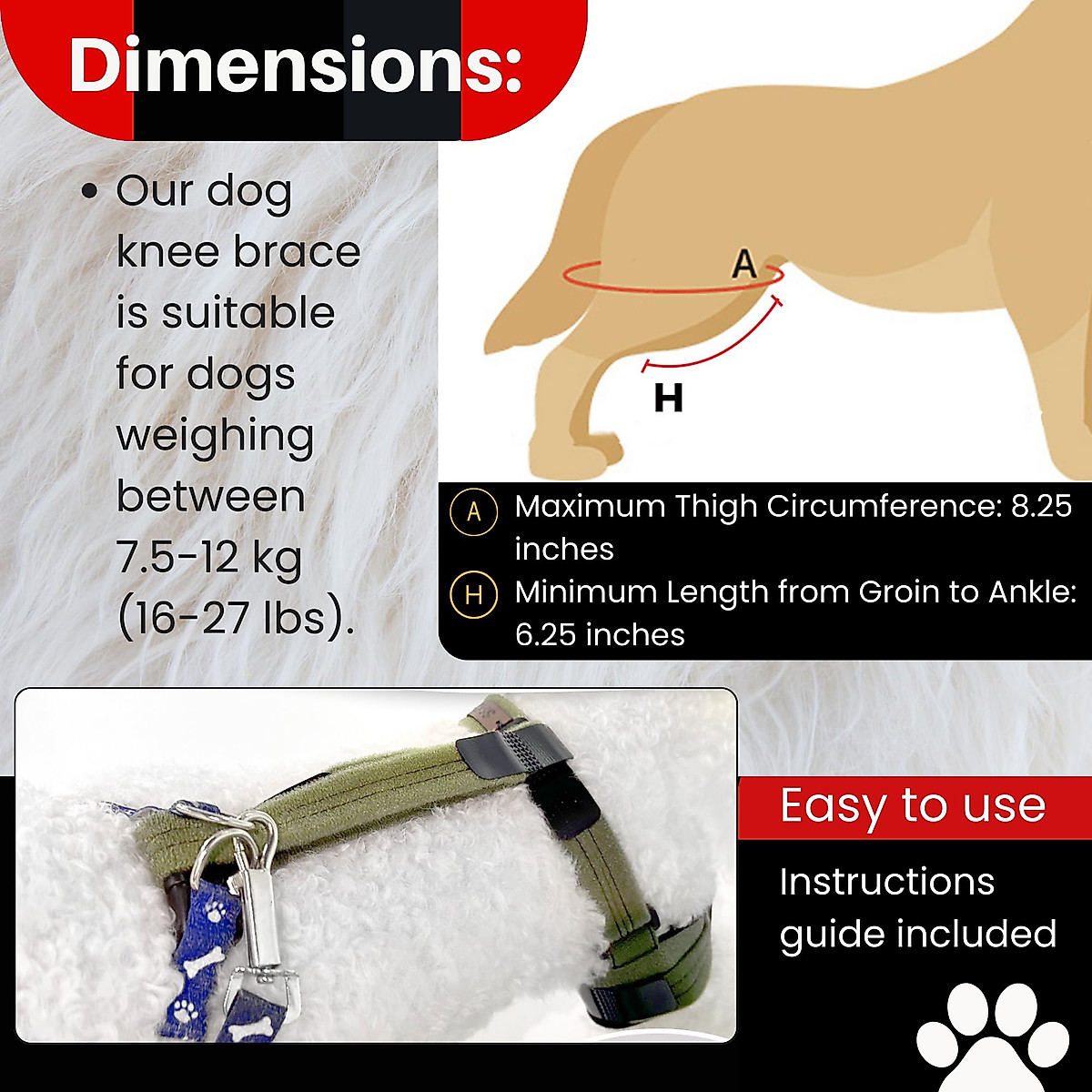 SSaYo Dog Knee Brace for Male/Female Dogs - Neoprene Support Dog Leg Braces for Back Leg with Adjustable Straps and Belt - Torn ACL Hind Leg, Ligament Injury, Joint Pain and Stability (Medium, Left)