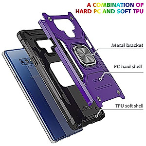 AYMECL for Galaxy Note 9 Case, Note 9 Case with Self Healing Flexible TPU Screen Protector [2 Pack], Military Grade Double Shockproof with Kickstand Protective Case for Samsung Note 9-Purple