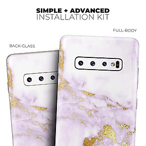 DesignSkinz Purple Marble & Digital Gold Foil V8 Protective Vinyl Decal Wrap Skin Cover Compatible with The Samsung Galaxy S20 (Screen Trim & Back Glass Skin)